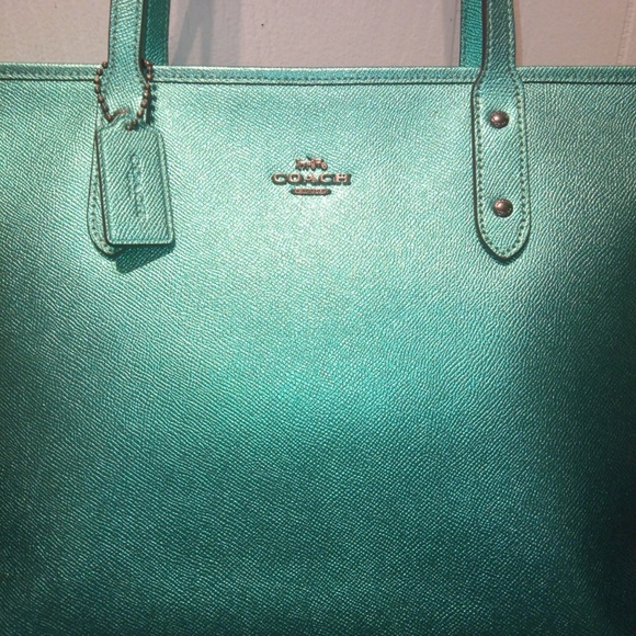 Coach | Bags | Coach City Zip Tote In Metallic Sea Green Leather | Poshmark